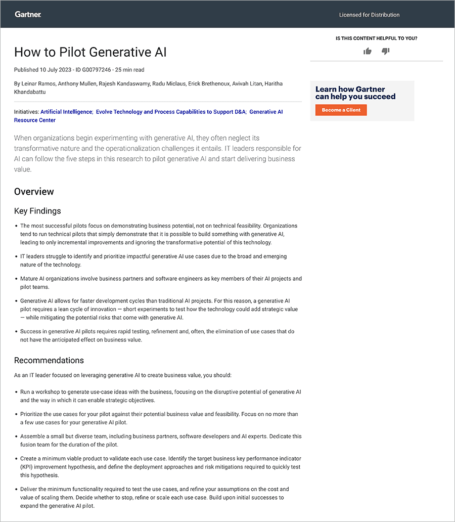 How to Pilot Generative AI - Gartner Report